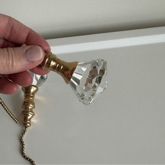 Accents | 2 Crystal Fan Pulls Faceted Glass Prisms Chain Brass Vintage ...